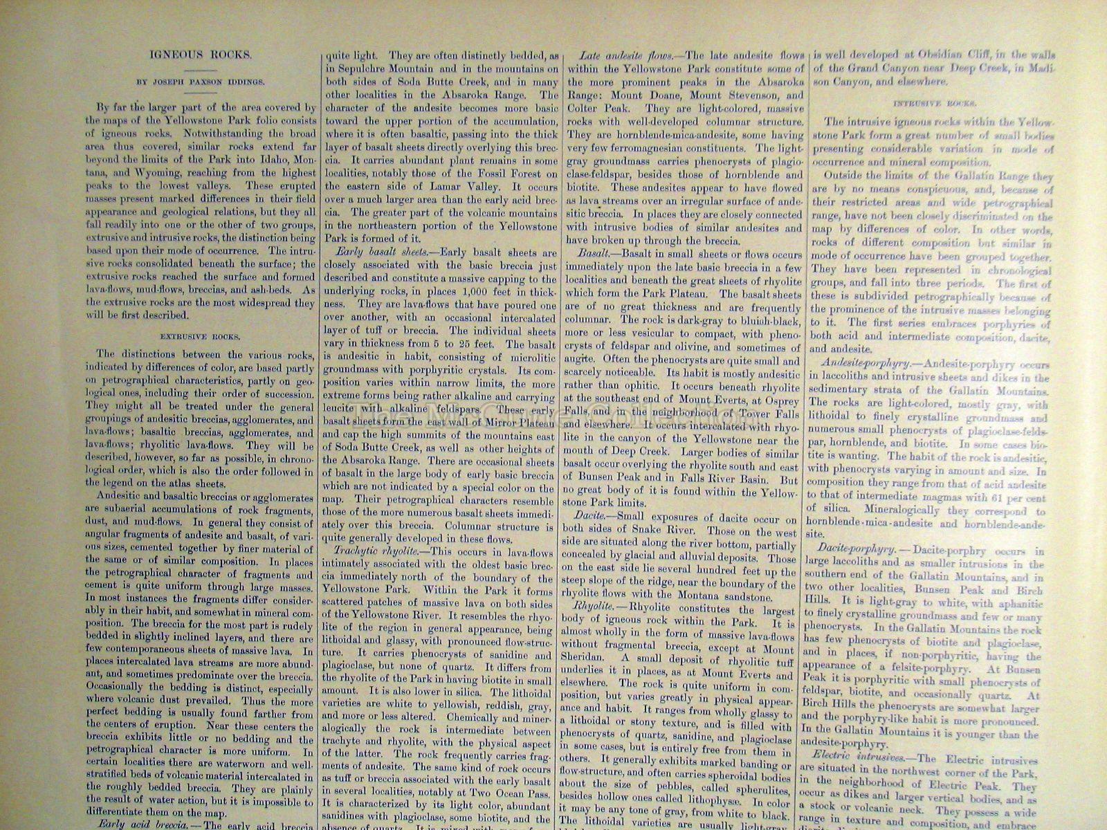 Geologic Atlas of the United States. Yellowstone National Park Folio ...